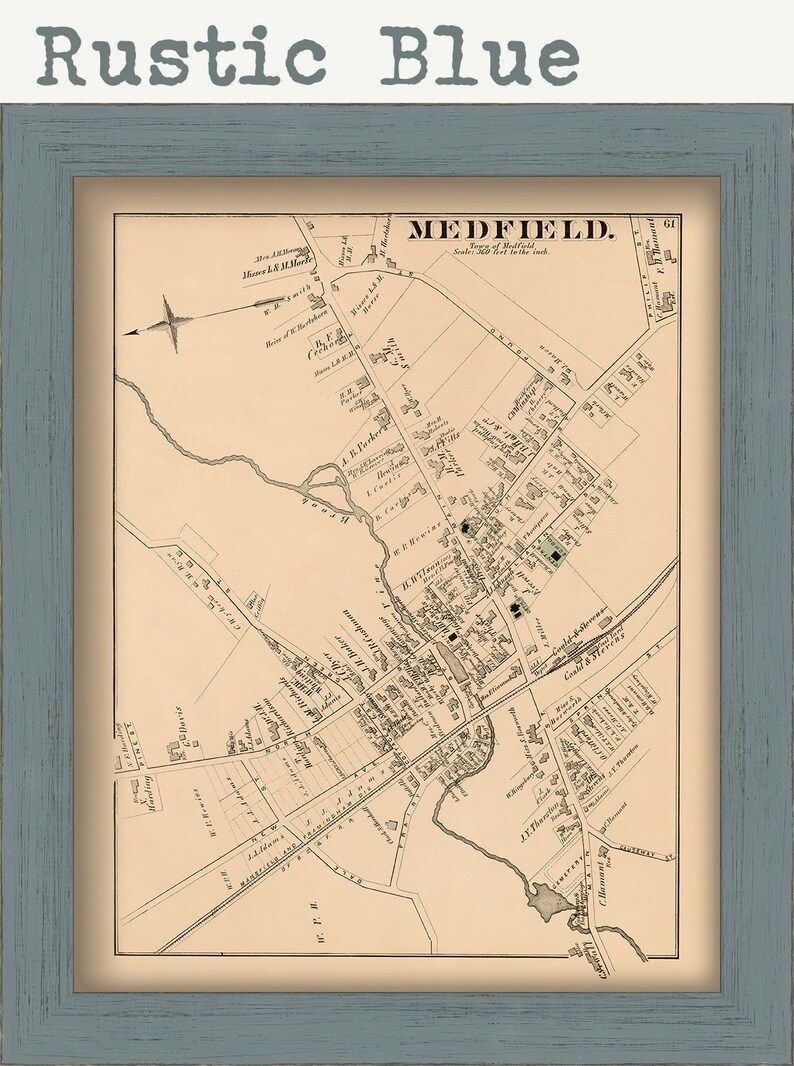 Village of MEDFIELD Massachusetts 1876 Map Replica or - Etsy