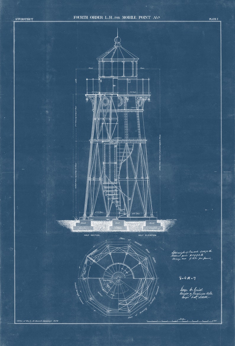 MOBILE POINT LIGHTHOUSE Alabama Blueprint Drawing and Plan | Etsy