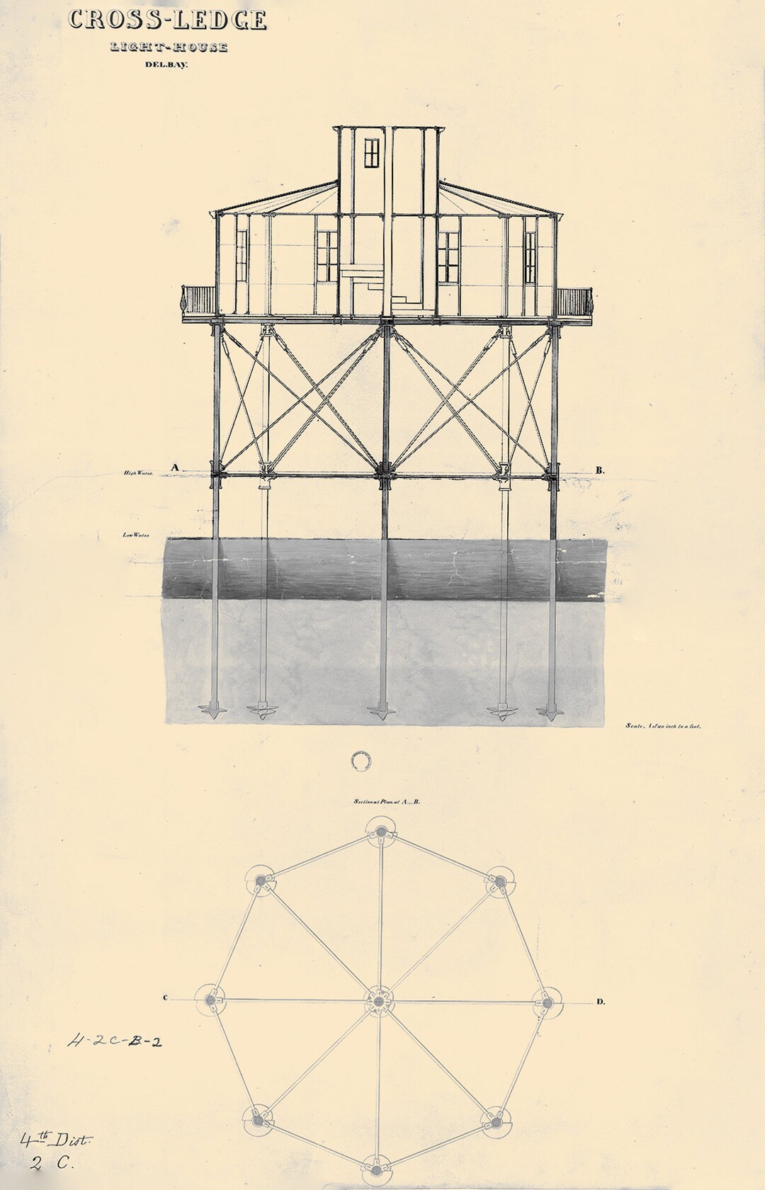CROSS LEDGE LIGHTHOUSE, Delaware - Drawing and Plan of the Lighthouse ...
