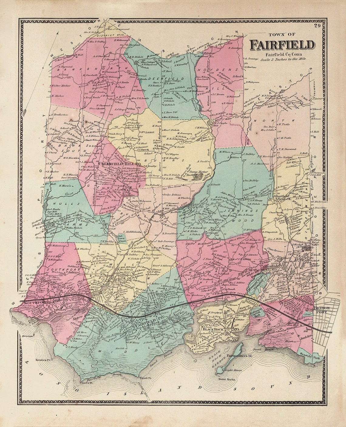 FAIRFIELD Connecticut Map 1867 | Etsy