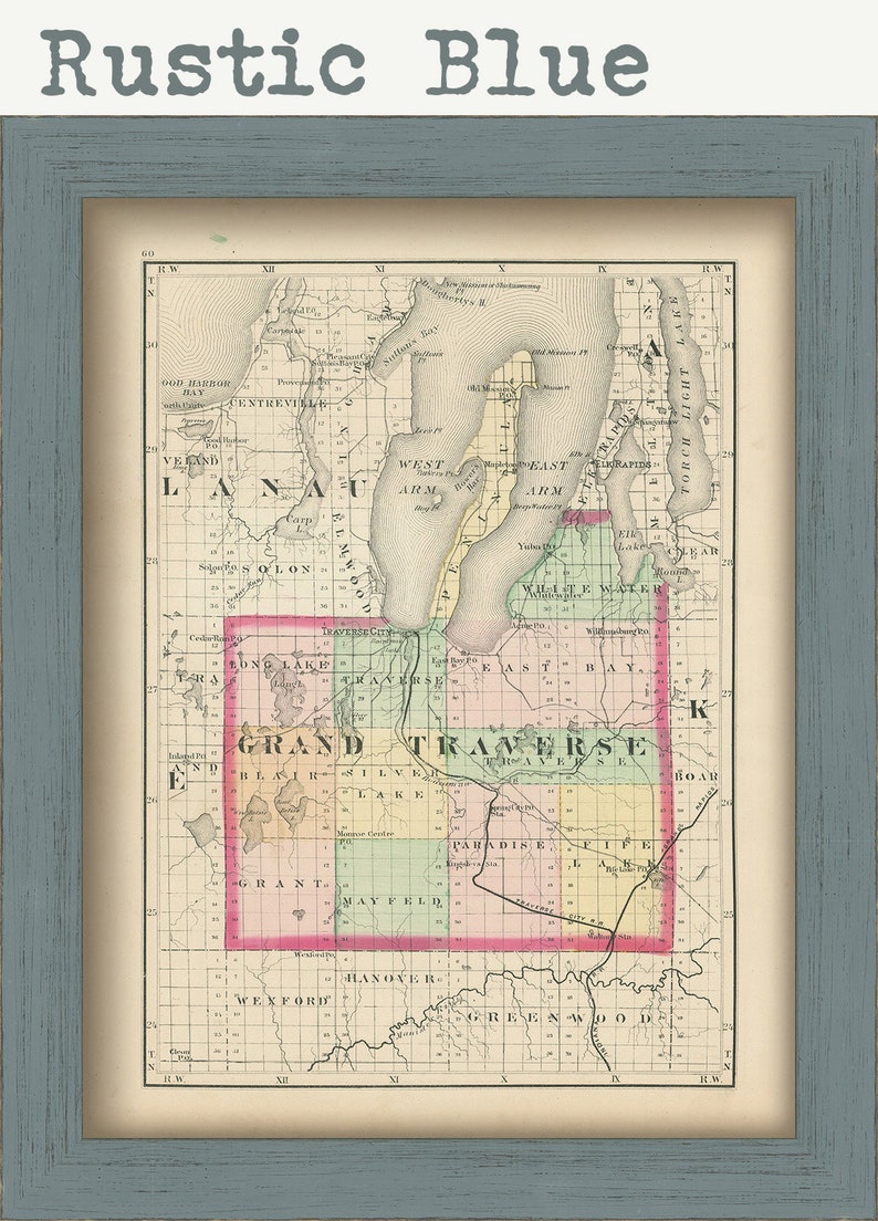 GRAND TRAVERSE COUNTY, Michigan 1873 Map - Replica or Genuine Original ...