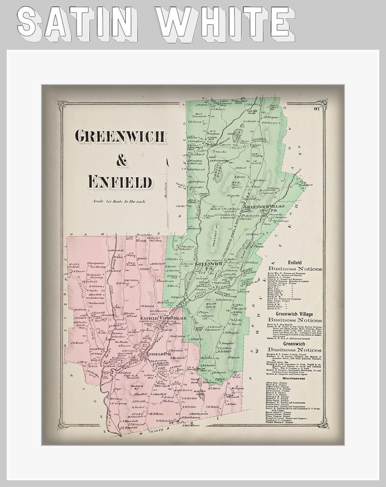 Towns of GREENWICH and ENFIELD Massachusetts 1873 Map | Etsy