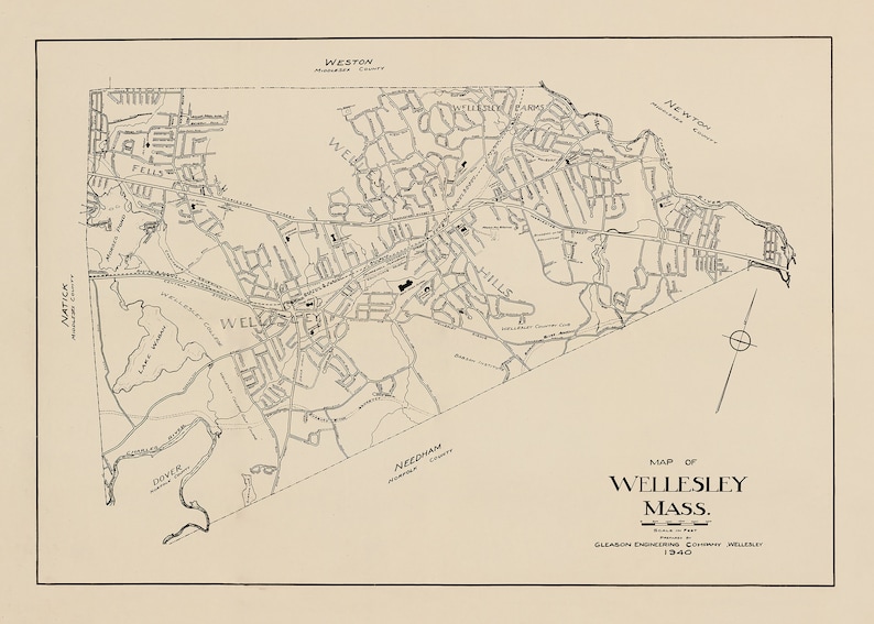Wellesley Massachusetts Survey Map from 1940 Reproduction - Etsy.de