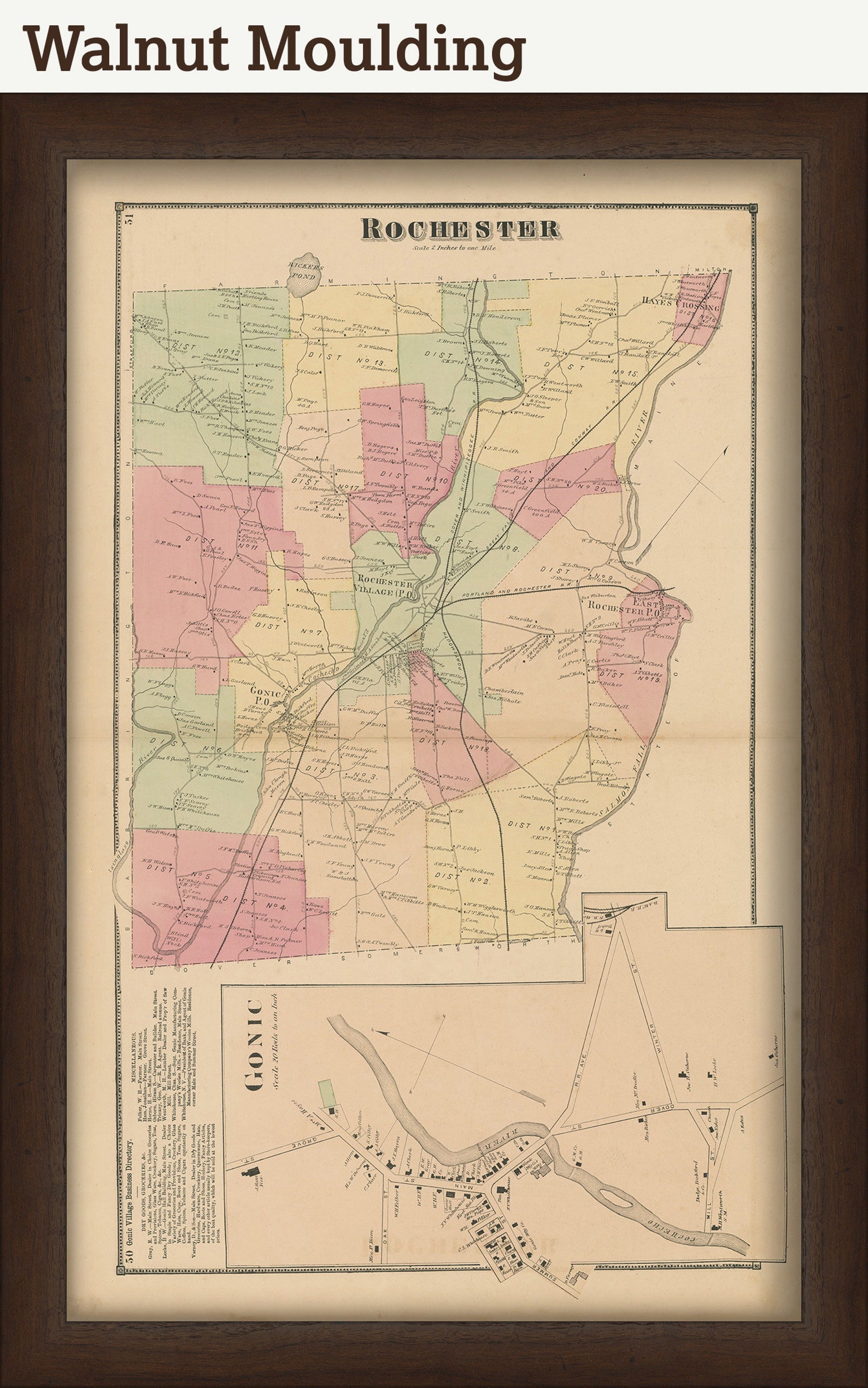 Town of ROCHESTER New Hampshire 1871 Map Replica or GENUINE | Etsy