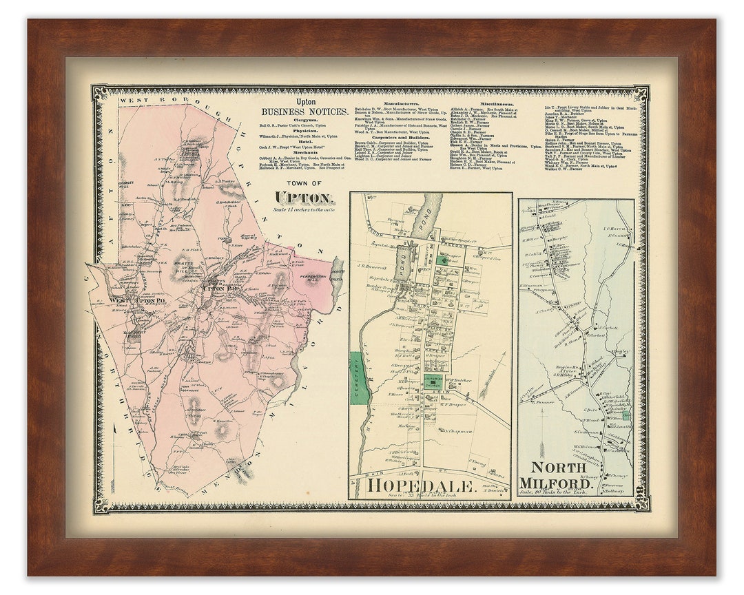 Town of UPTON, Massachusetts 1870 Maps - Etsy
