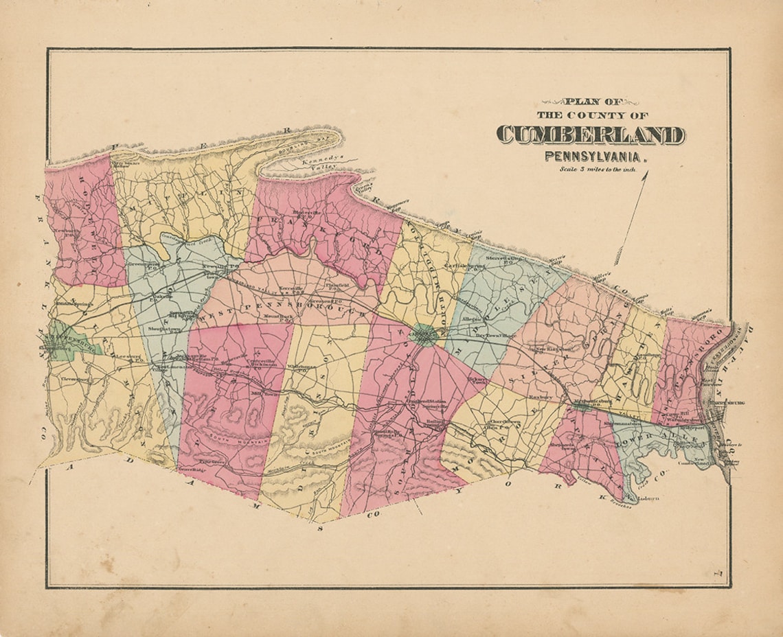 CUMBERLAND COUNTY, Pennsylvania 1872 Map - Replica or Genuine ORIGINAL ...
