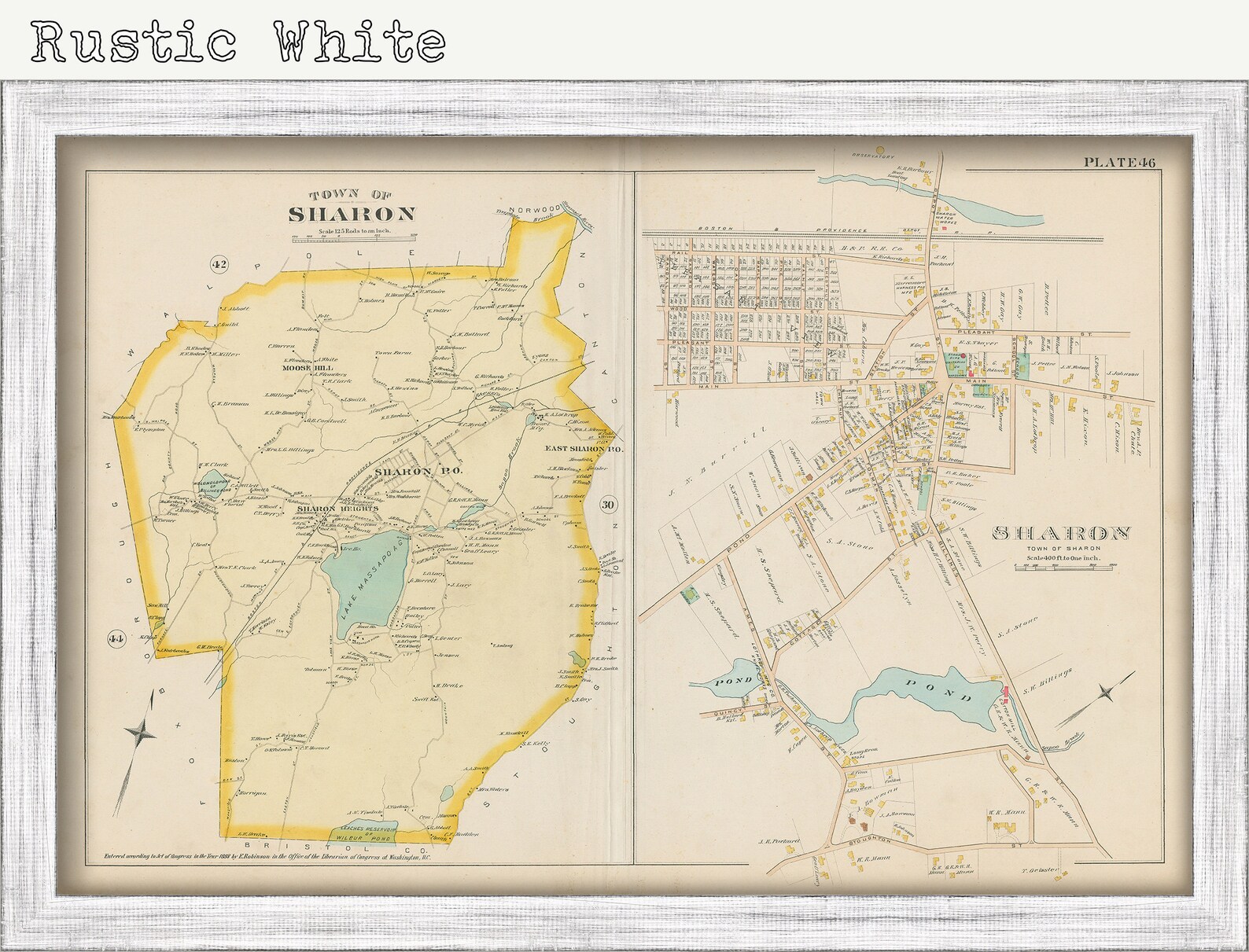 Town and Village of SHARON, Massachusetts 1888 Map - Etsy