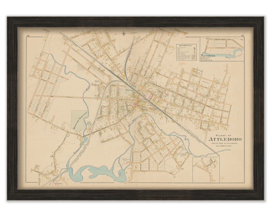 Village of ATTLEBORO, Massachusetts 1895 Map - Replica or GENUINE ...