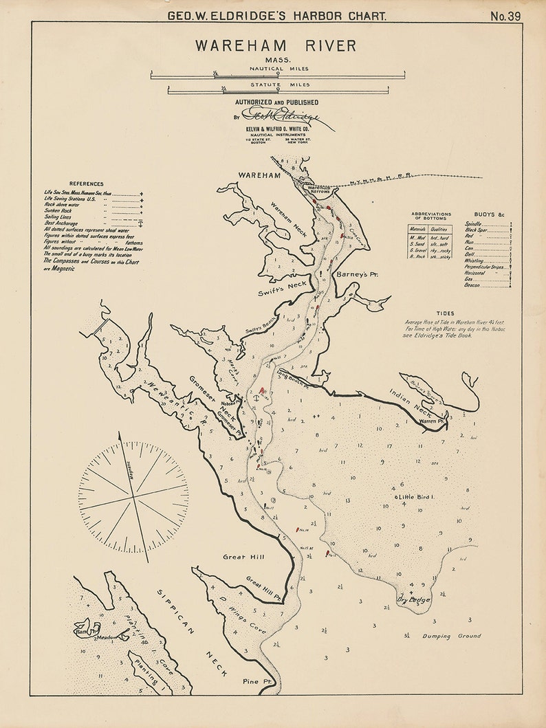 Wareham River, Massachusetts - Nautical Chart by George W. Eldridge ...