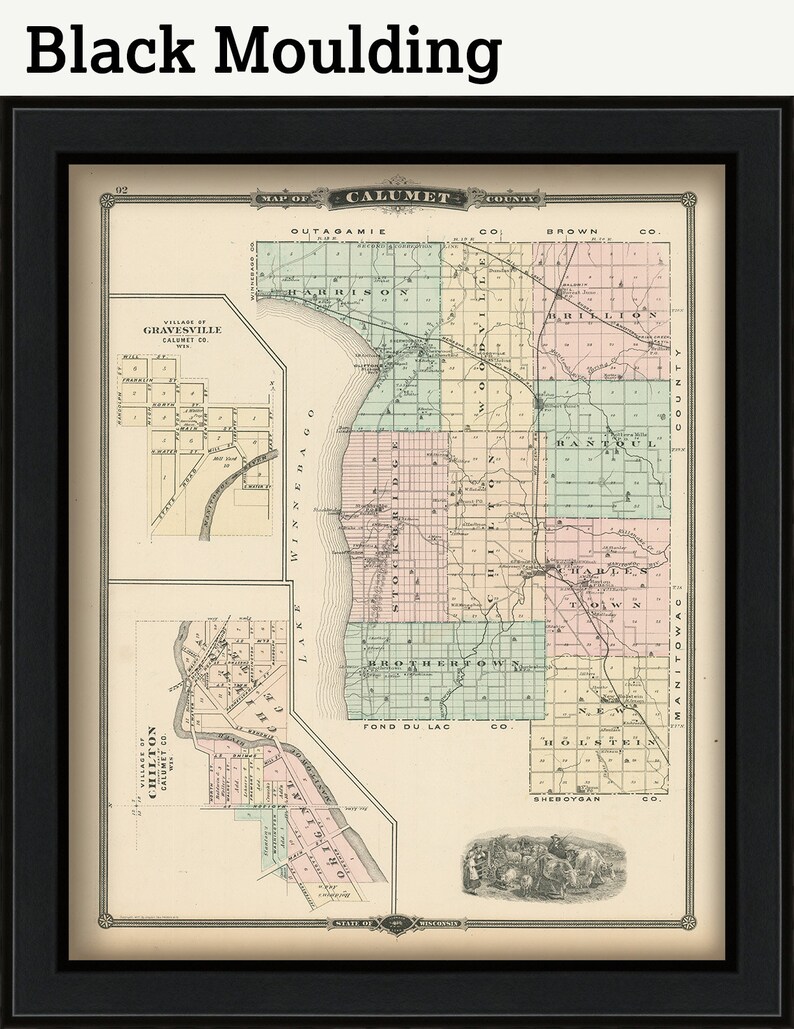 CALUMET COUNTY, Wisconsin 1878 Map, Replica or Genuine Original - Etsy
