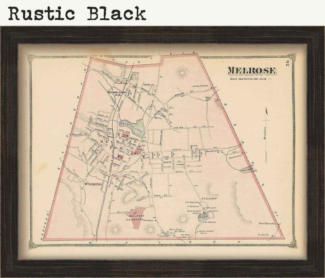 MELROSE, Massachusetts 1875 Map - Replica or Genuine ORIGINAL - Etsy