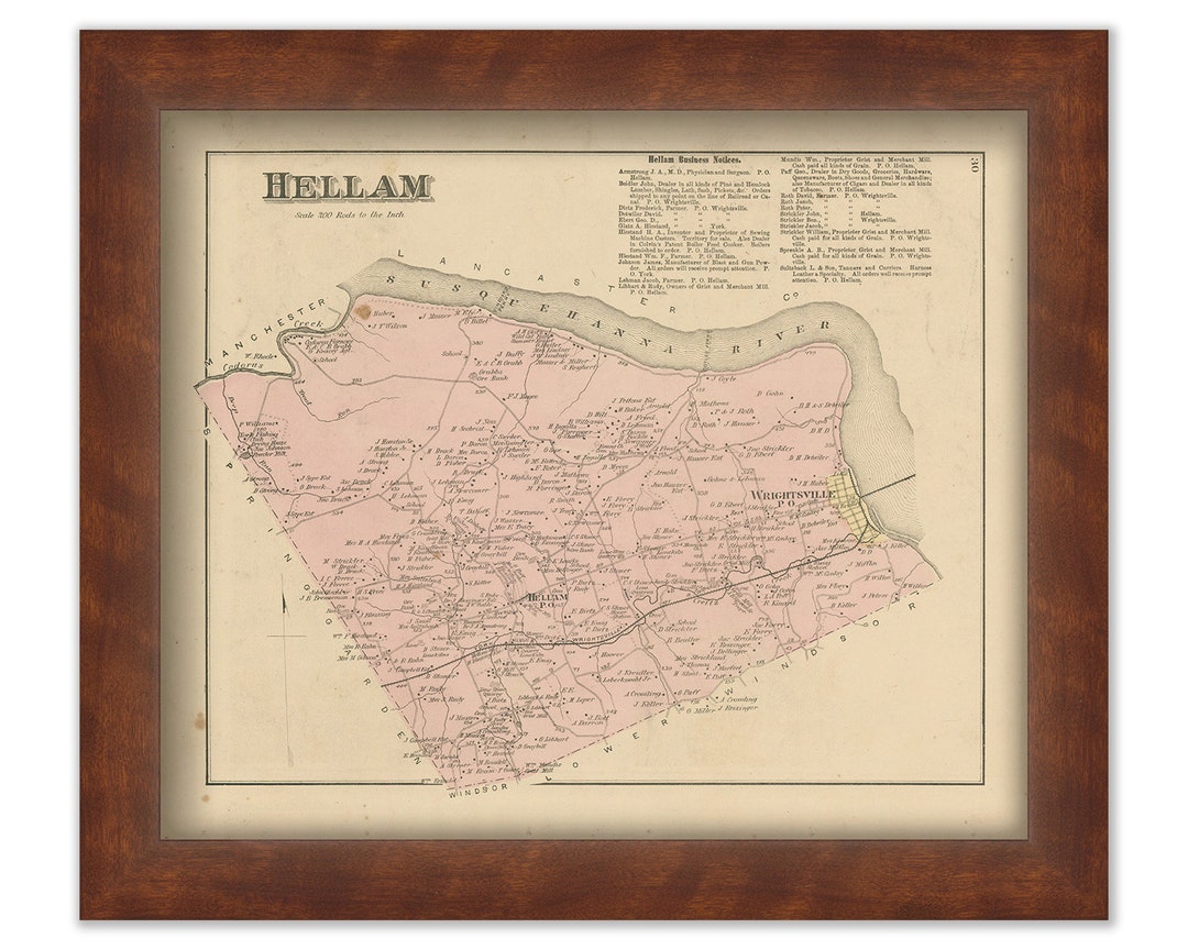 HELLAM, Pennsylvania 1876 Map - Replica or Genuine ORIGINAL - Etsy