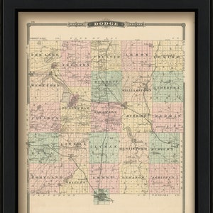 DODGE COUNTY, Wisconsin 1878 Map, Replica or Genuine Original - Etsy