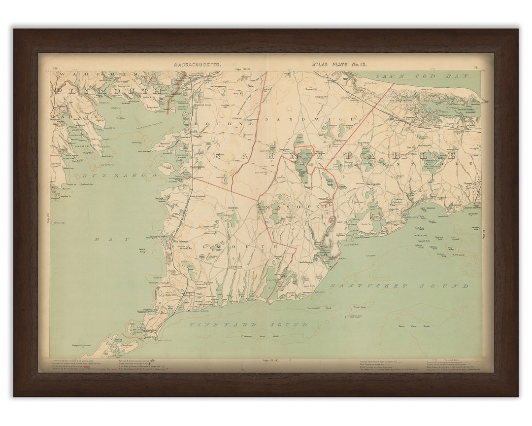 Genuine Original UPPER CAPE COD, Massachusetts Map 1891 by Geo H ...