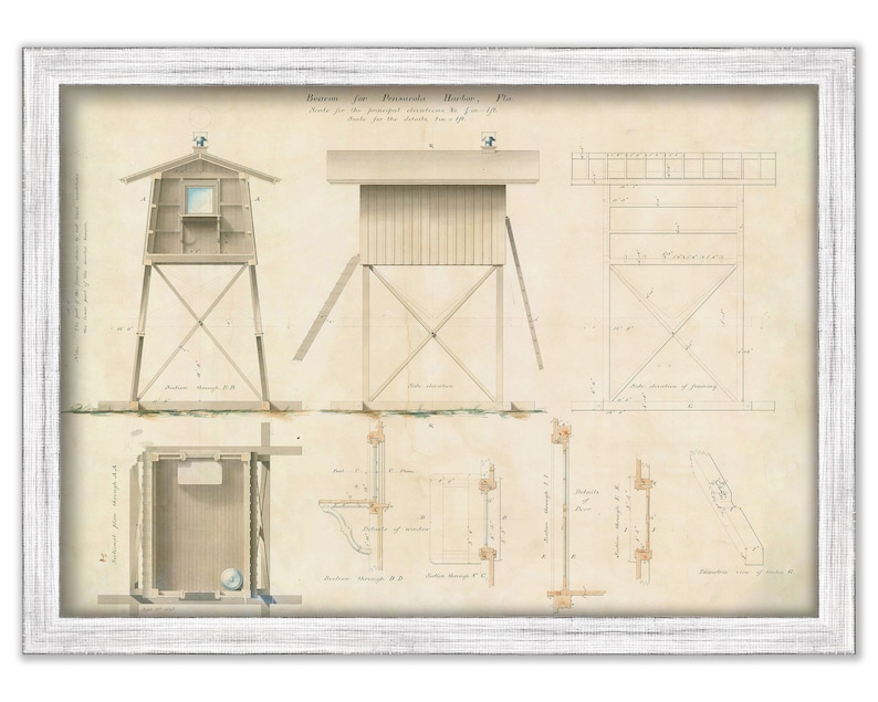 PENSACOLA HARBOR BEACON Florida Drawing and Plan of the - Etsy