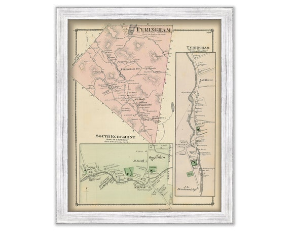TYRINGHAM Massachusetts 1871 Map Replica or Genuine | Etsy