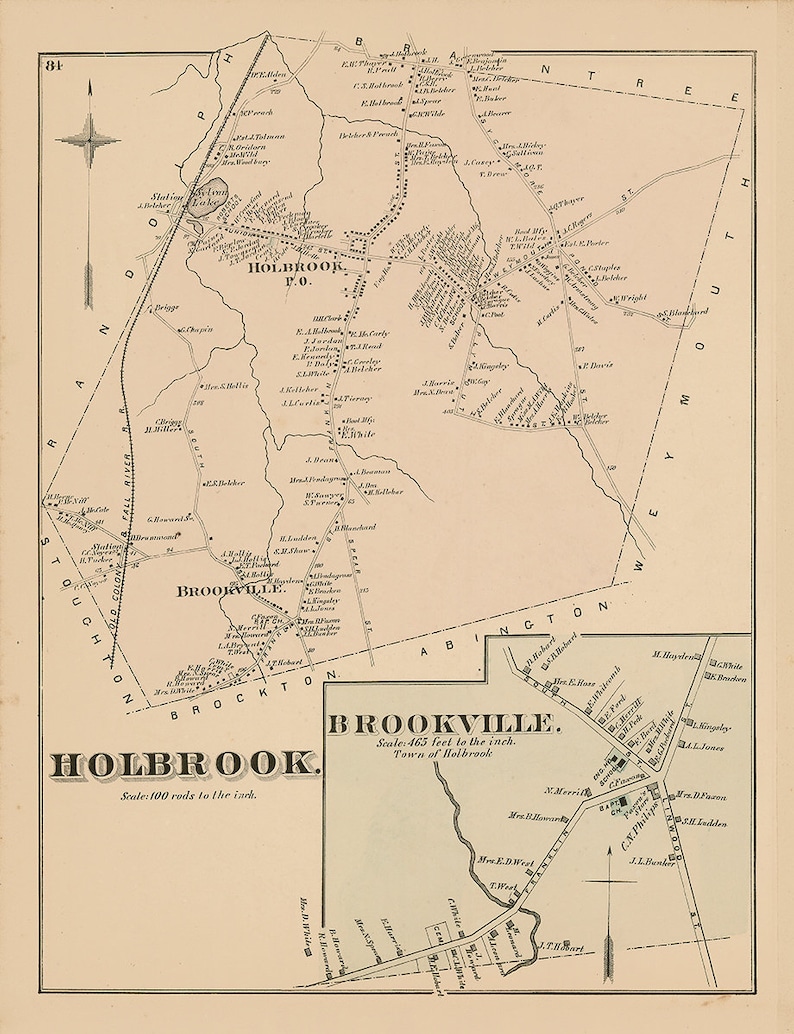 Town of HOLBROOK, Massachusetts 1876 Map - Replica or GENUINE ORIGINAL ...