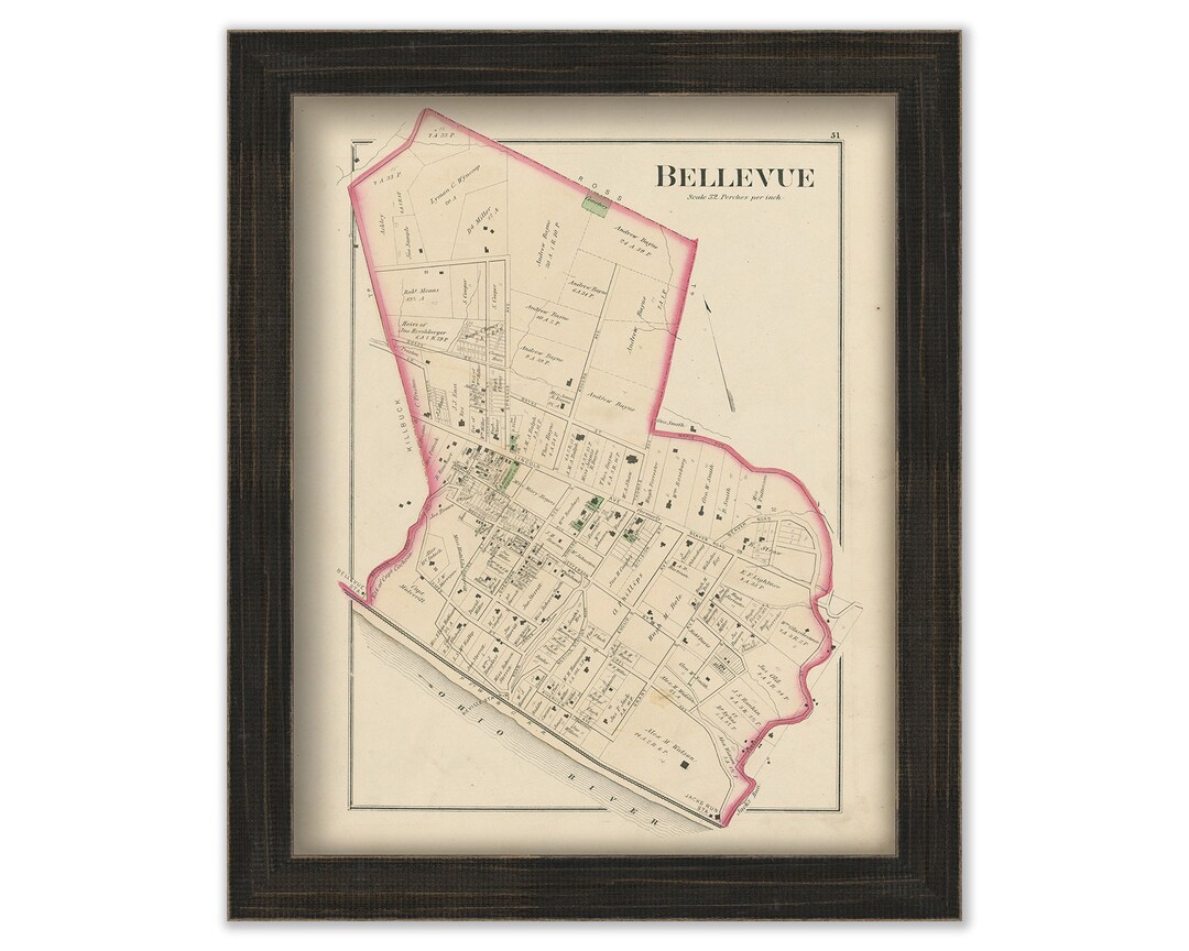 BELLEVUE, Pennsylvania 1876 Map - Replica or Genuine ORIGINAL - Etsy