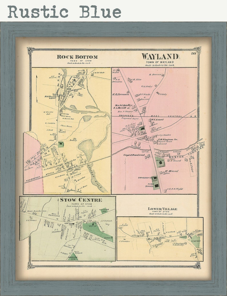 Villages of STOW and WAYLAND Massachusetts 1875 Map - Etsy