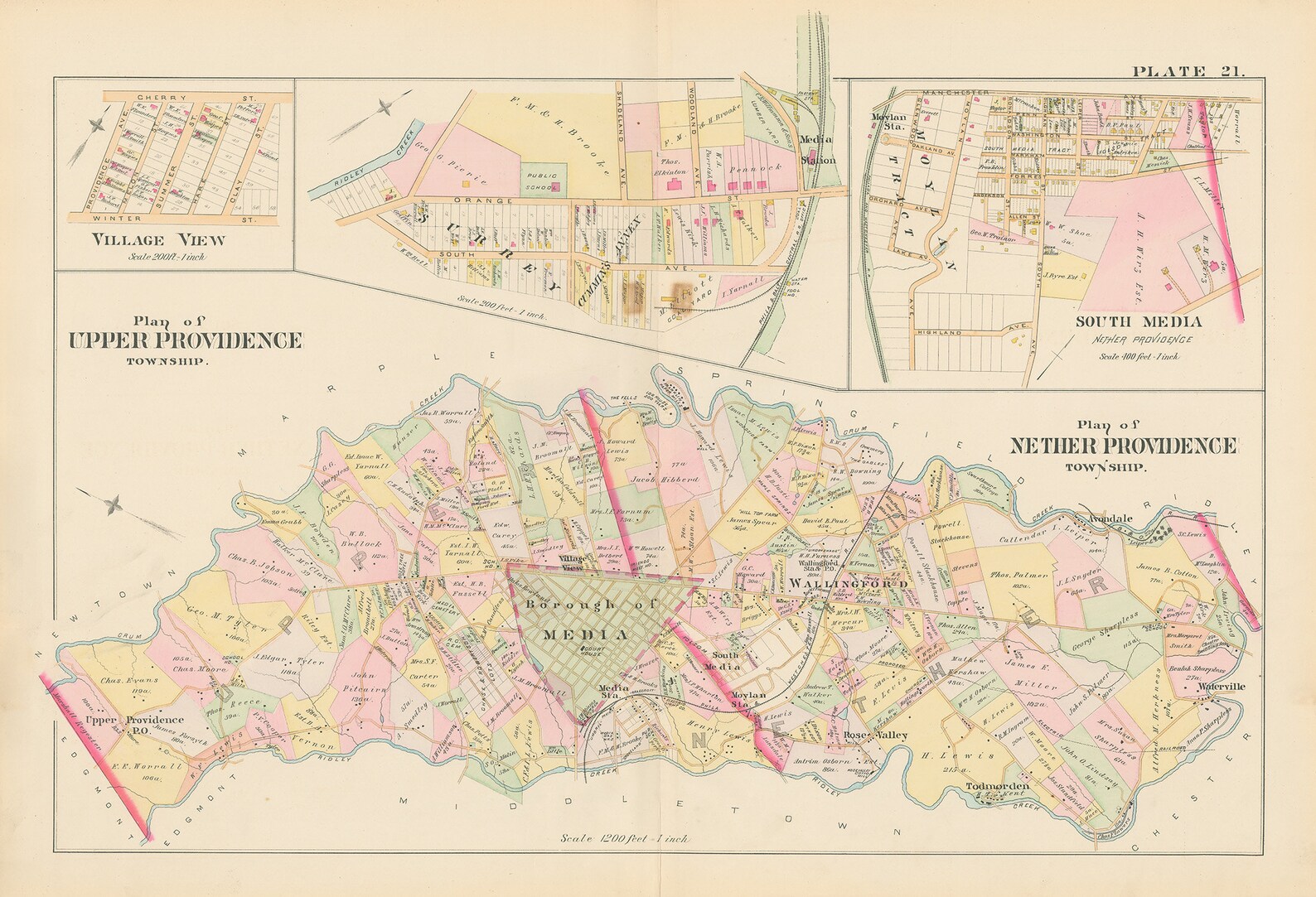 UPPER and NETHER PROVIDENCE, Pennsylvania - 1892 Map - Etsy