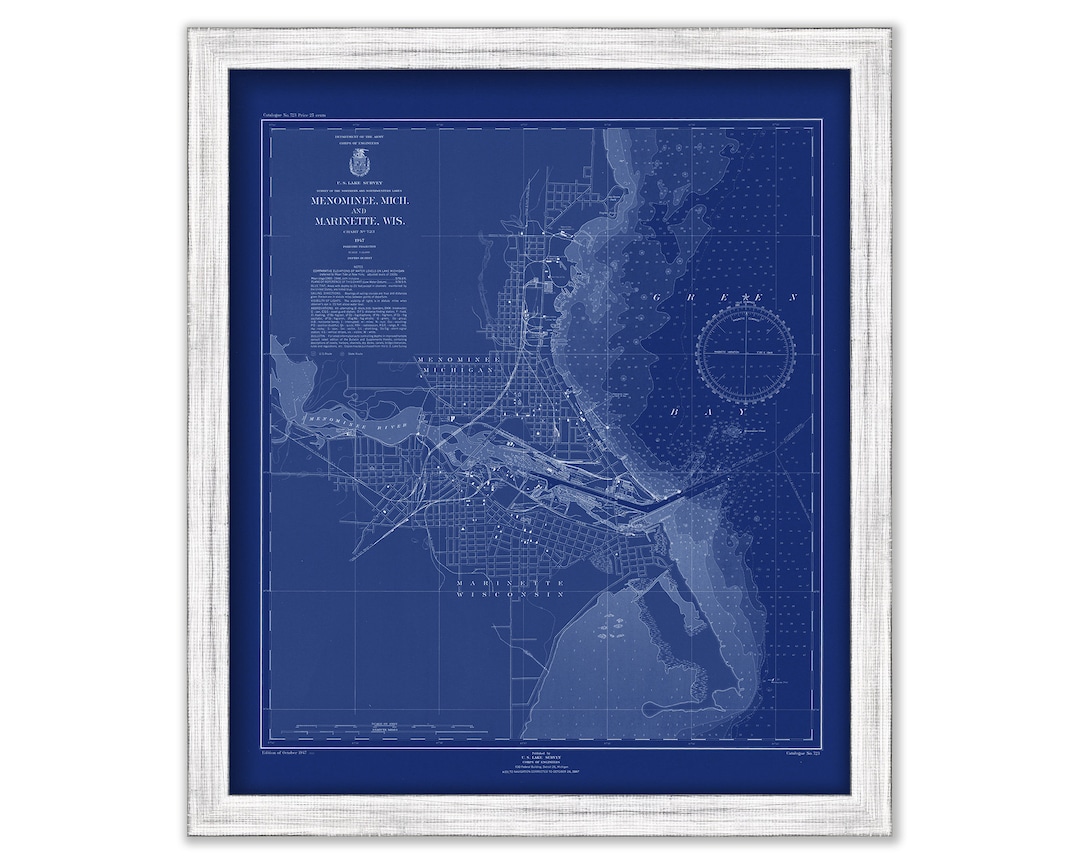 MARINETTE, Wisconsin and MENOMINEE, Michigan - 1947 Nautical Chart ...