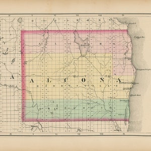 ALCONA COUNTY, Michigan 1873 Map - Replica or Genuine Original - Etsy