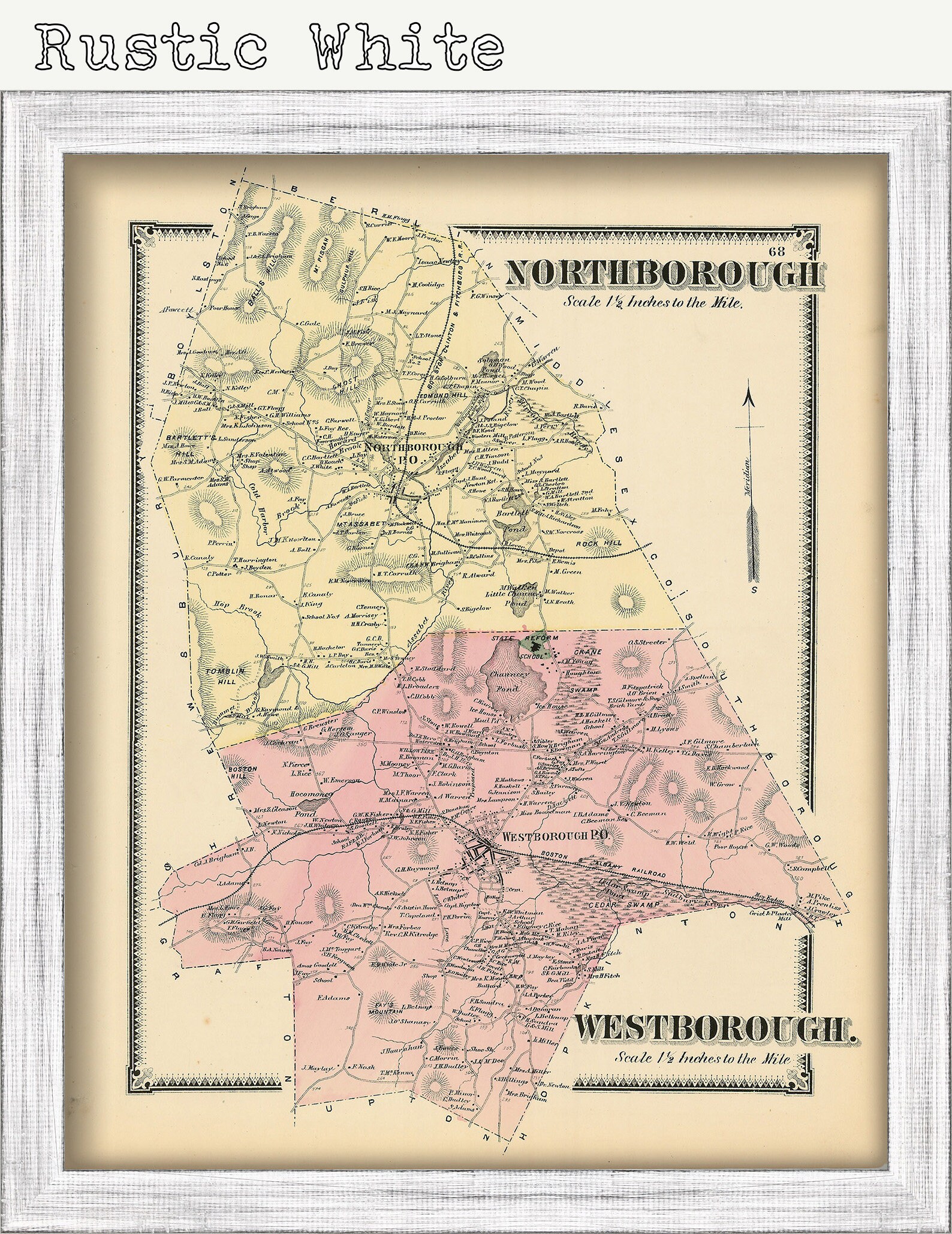 Towns of NORTHBOROUGH and WESTBOROUGH Massachusetts 1870 Map | Etsy