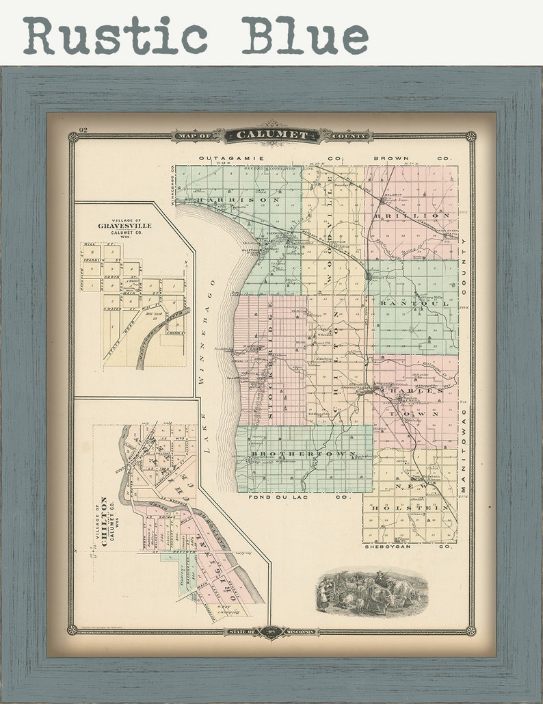 CALUMET COUNTY, Wisconsin 1878 Map, Replica or Genuine Original - Etsy