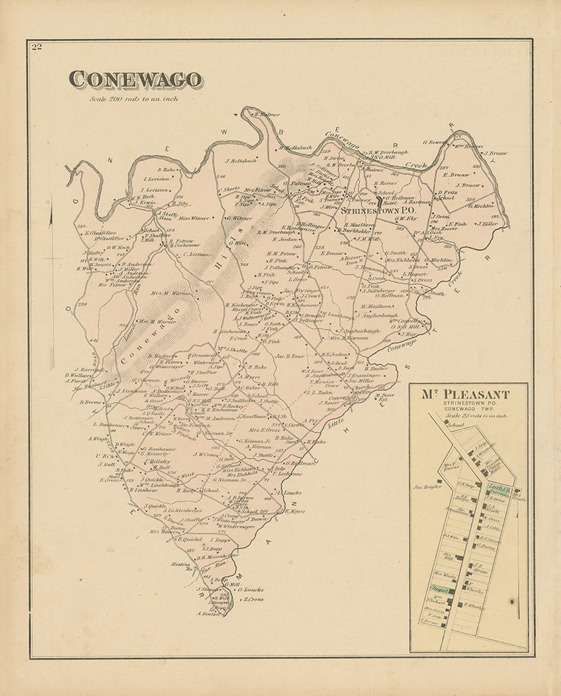 CONEWAGO Pennsylvania 1876 Map Replica or Genuine ORIGINAL | Etsy