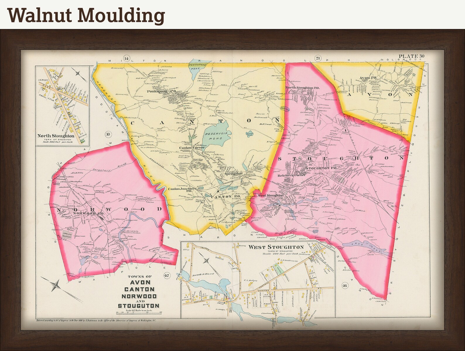 Towns of CANTON NORWOOD and STOUGHTON Massachusetts 1888 Map - Etsy