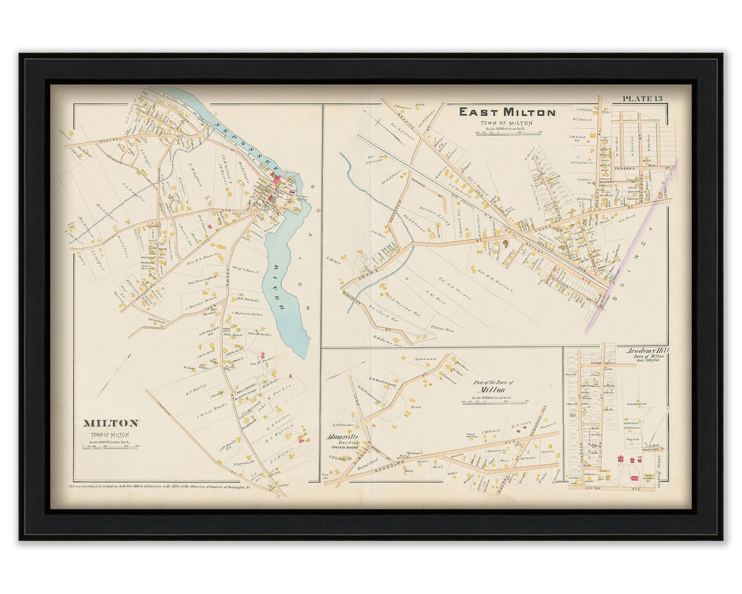 Villages of MILTON and EAST MILTON, Massachusetts 1888 Map - Etsy