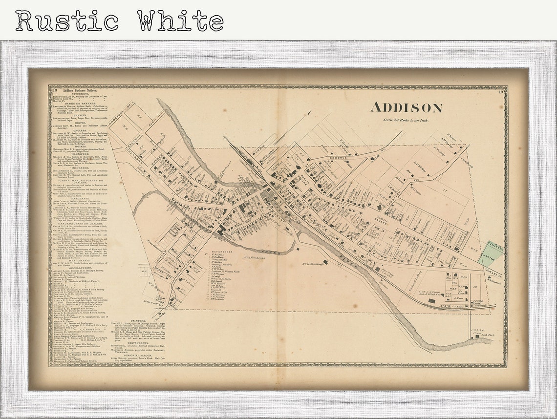 Village of ADDISON New York 1873 Map Replica or Genuine | Etsy