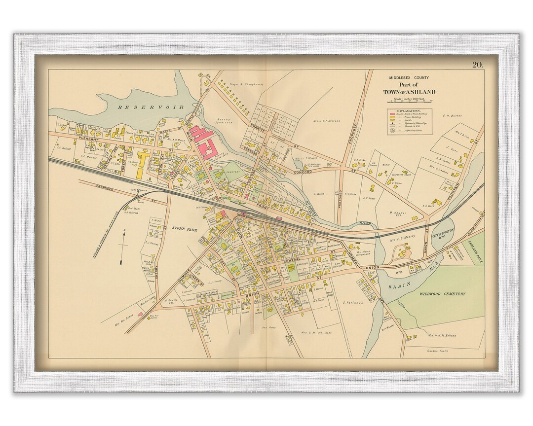 Village of ASHLAND, Massachusetts 1908 Map - Replica or GENUINE ...