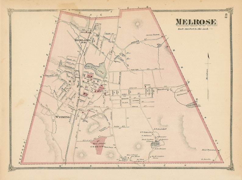 MELROSE, Massachusetts 1875 Map - Replica or Genuine ORIGINAL - Etsy