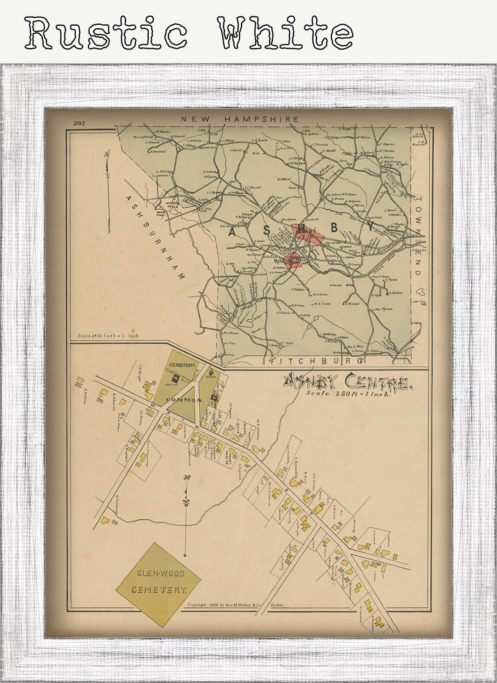 ASHBY Massachusetts 1889 Map Replica or Genuine ORIGINAL - Etsy