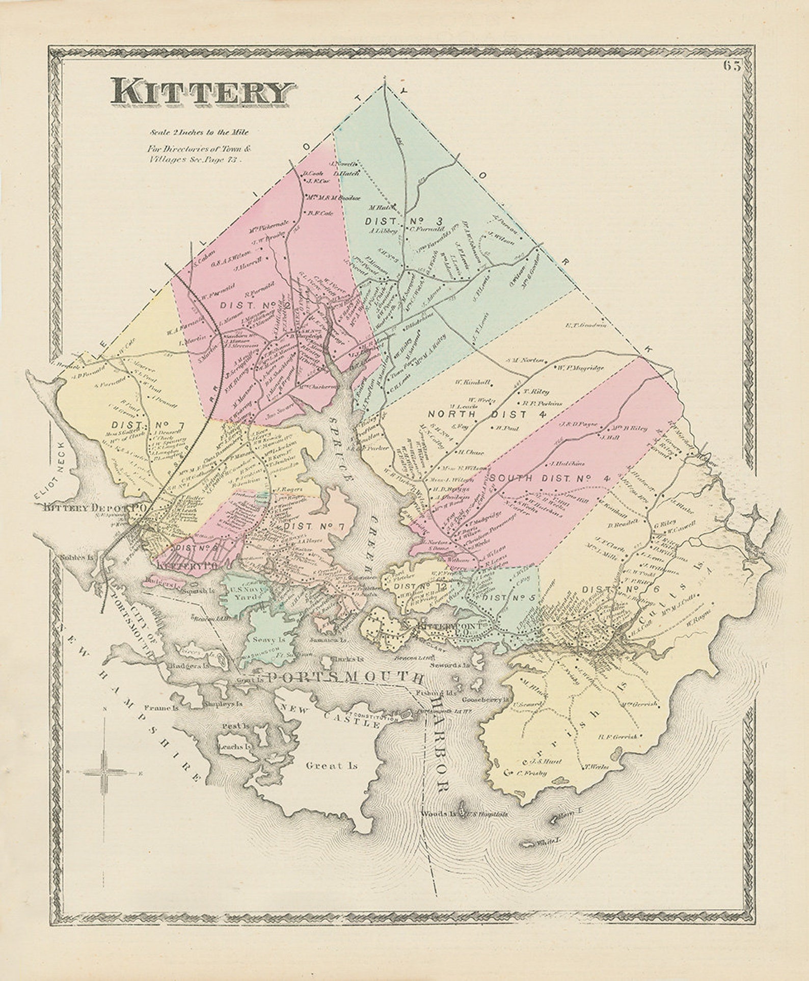 Town of KITTERY, Maine 1872 Map - Etsy