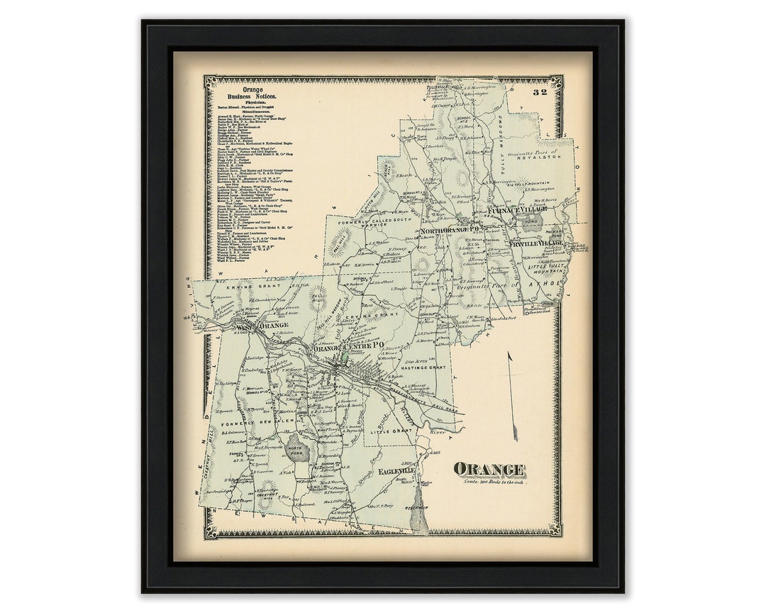 Town of ORANGE, Massachusetts 1871 Map - Etsy UK