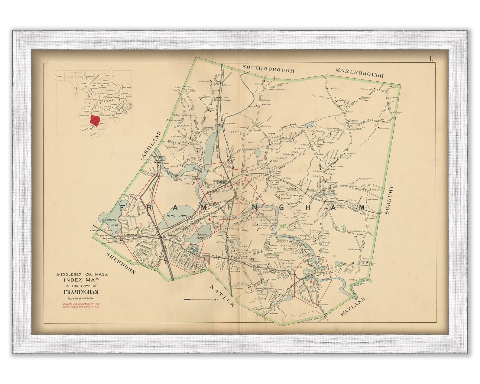 FRAMINGHAM Massachusetts 1908 Map Replica or GENUINE - Etsy
