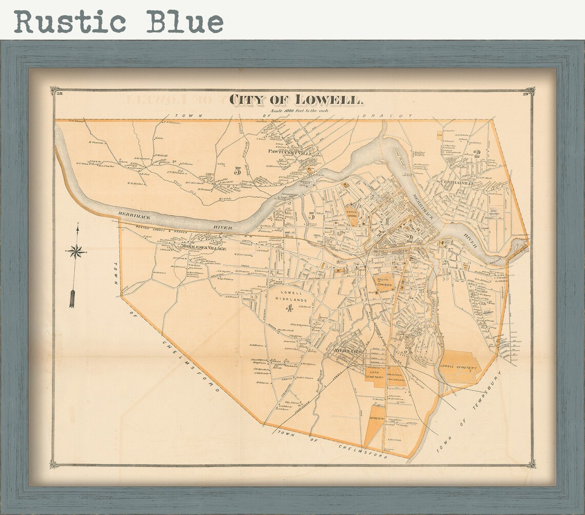 City of LOWELL Massachusetts 1875 Map Replica or Genuine - Etsy