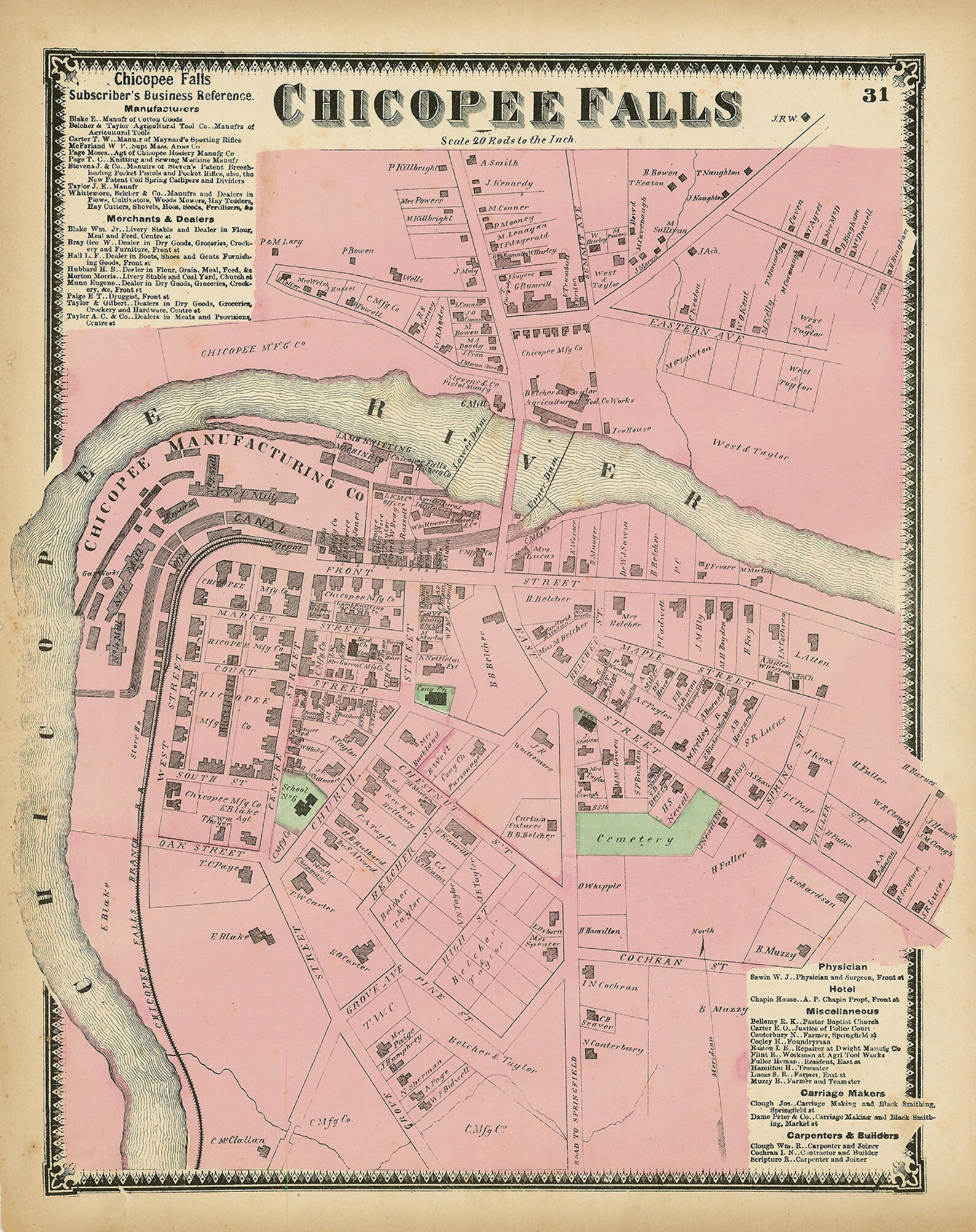 CHICOPEE FALLS, Massachusetts 1870 Map - Replica or Genuine ORIGINAL - Etsy