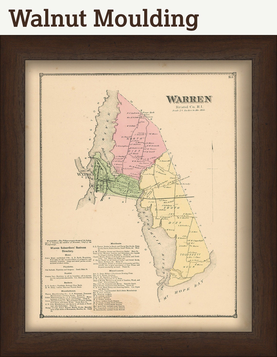 Town of WARREN Rhode Island 1870 Map - Etsy