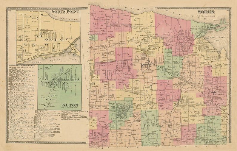Town of SODUS New York 1874 Map Replica and GENUINE ORIGINAL - Etsy