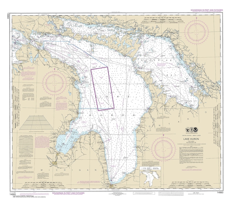 LAKE HURON - 2016 Nautical Chart - Etsy