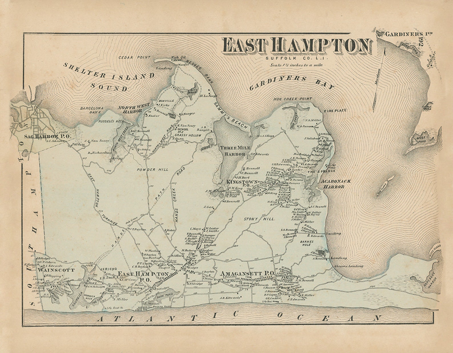 East Hampton, New York 1873 Map, Replica and GENUINE ORIGINAL - Etsy