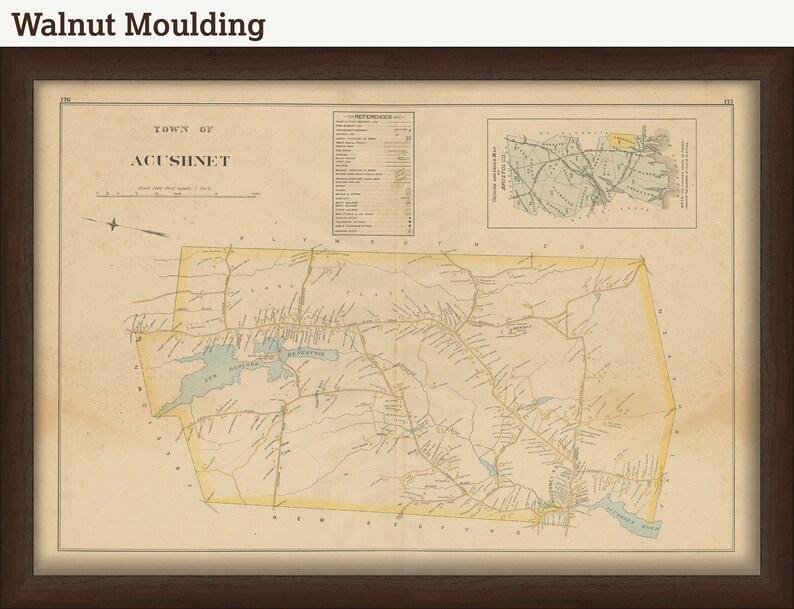 ACUSHNET Massachusetts 1895 Map Replica or GENUINE Original - Etsy
