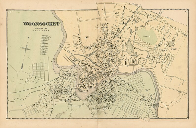 Village of WOONSOCKET Rhode Island 1870 Map - Etsy