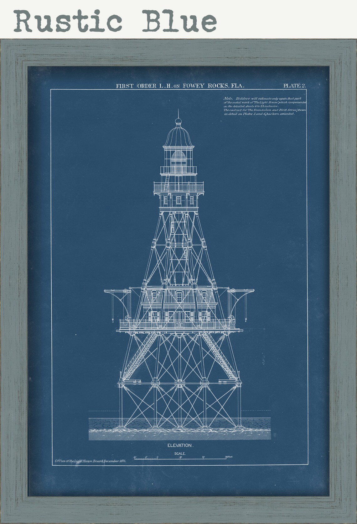 FOWEY ROCK LIGHTHOUSE, Miami, Florida - Blueprint Drawing and Plan of ...