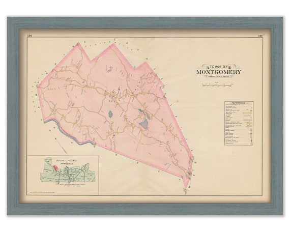 Town of MONTGOMERY Massachusetts 1894 Map Replica or | Etsy