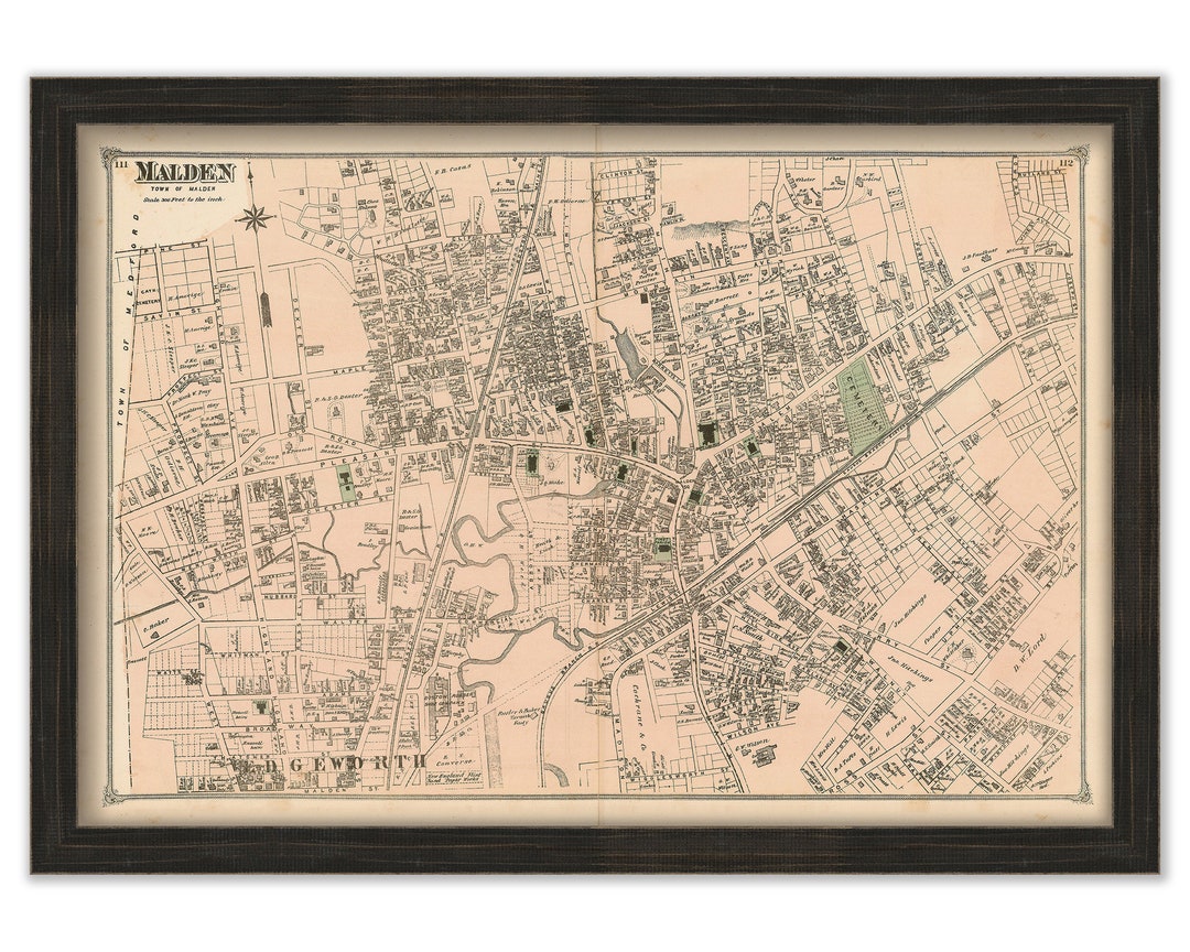 Village of MALDEN, Massachusetts 1875 Map - Replica or Genuine ORIGINAL ...