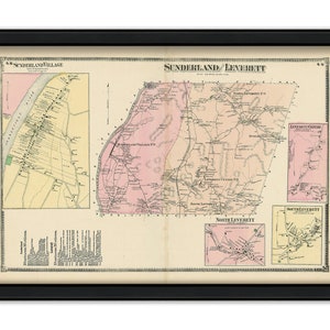 Towns of SUNDERLAND and LEVERETT, Massachusetts 1871 Map - Replica or ...